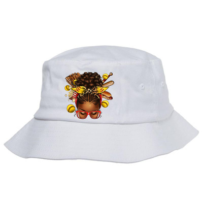 Softball Afro Messy Bun Bucket Hat By Texasbilliewilder - Hatpublic