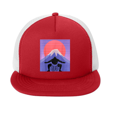 Japanese Sumo Wrestler In Mawashi Japan Mt. Fuji A Foam Snapback Hat By ...
