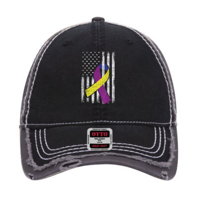 Bladder Cancer Awareness Purple Gold Ribbon American Flag Distressed ...